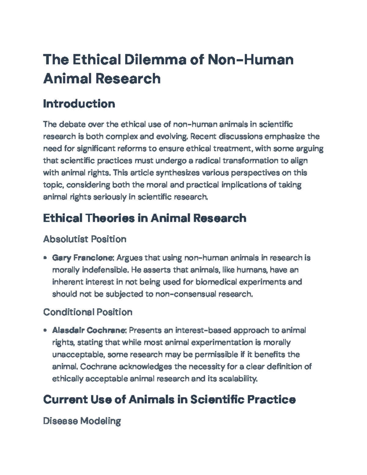 Ethical Dilemmas in Animal Research: A Comprehensive Analysis (BIO 101 ...