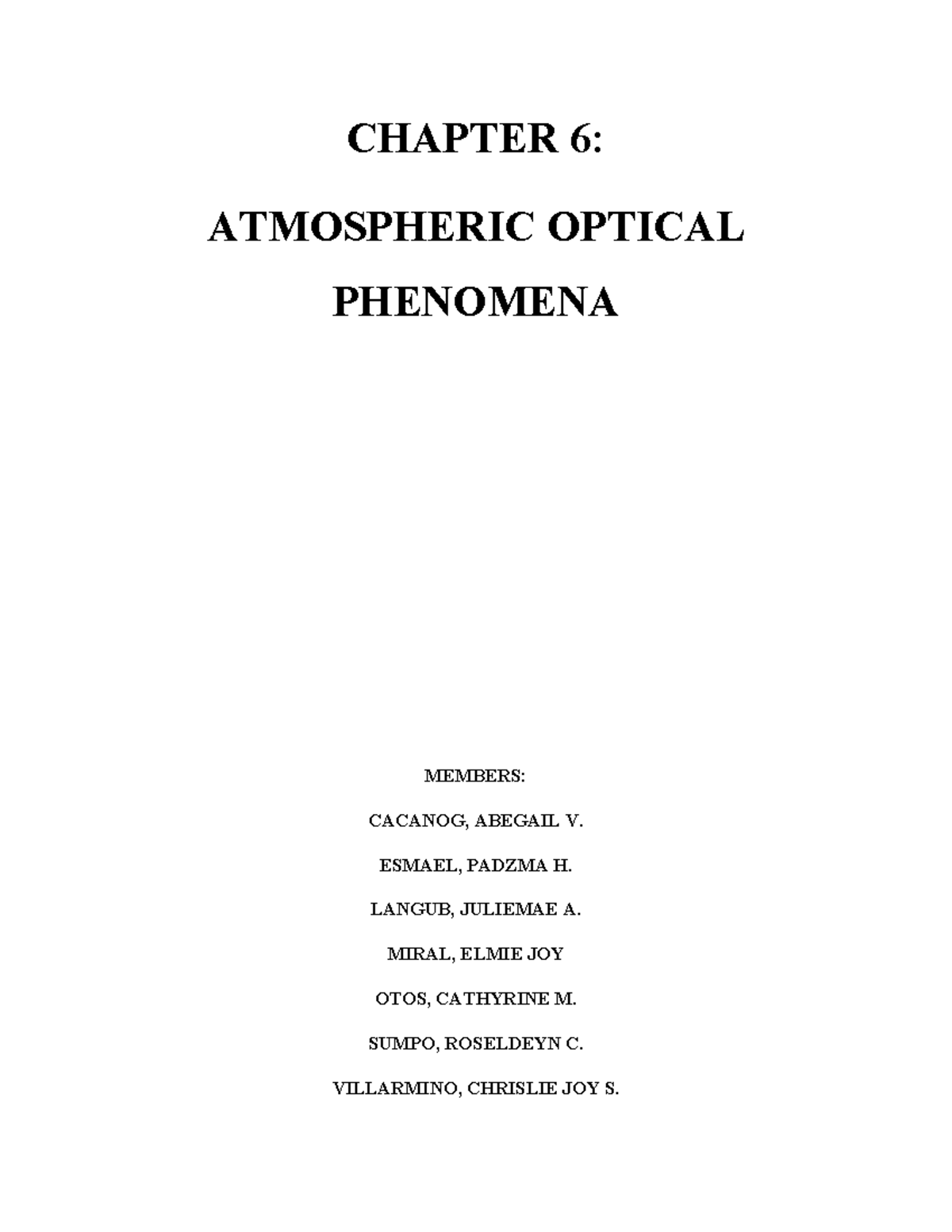 SCE 133 CHAPTER 6: ATMOSPHERIC OPTICAL PHENOMENA AND CLIMATE CHANGE ...