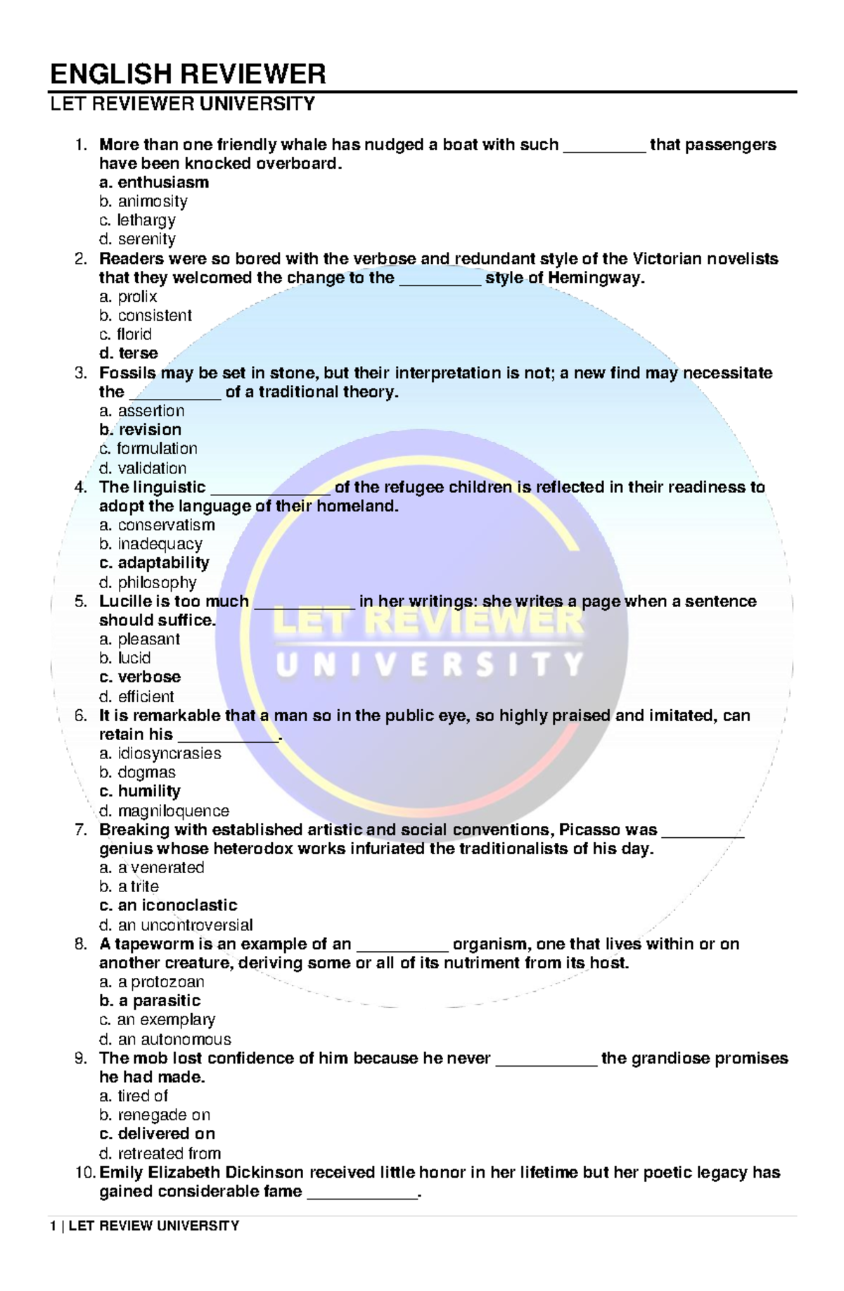 English Reviewer D - Review this - 1 | LET REVIEW UNIVERSITY ENGLISH ...