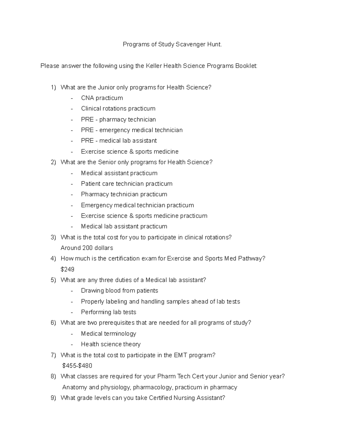 Programs of Study Scavenger Hunt - Please answer the following using ...