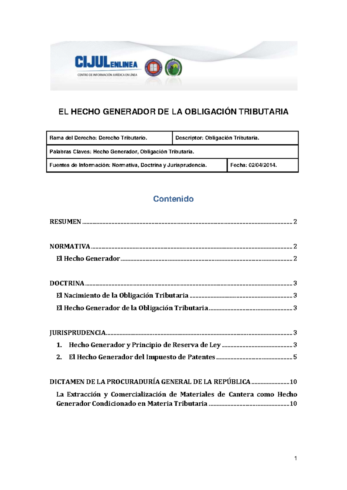 El hecho generador de la obligacion tributaria - EL HECHO GENERADOR DE ...