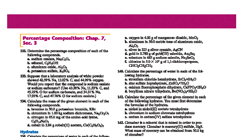 Percent Composition Problems: Chap. 7 - Empirical & Molecular Formulas ...