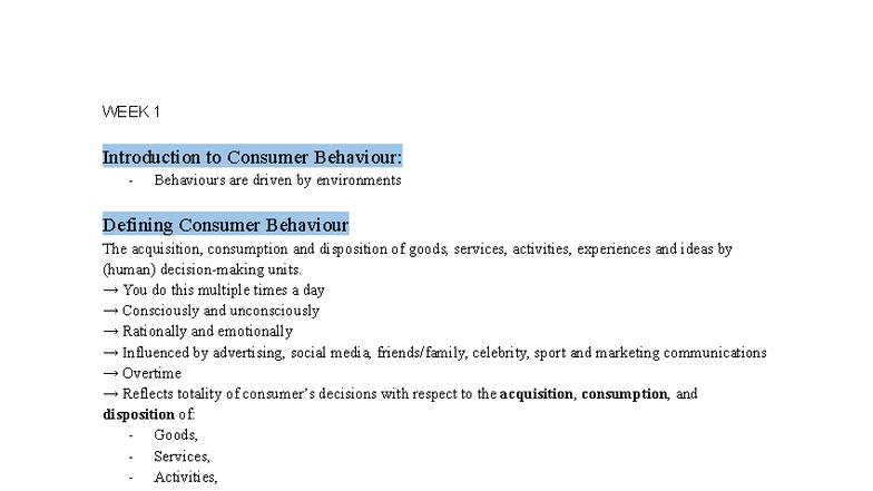 Quiz 1 MARK2051: Introduction to Consumer Behaviour Insights - Studocu