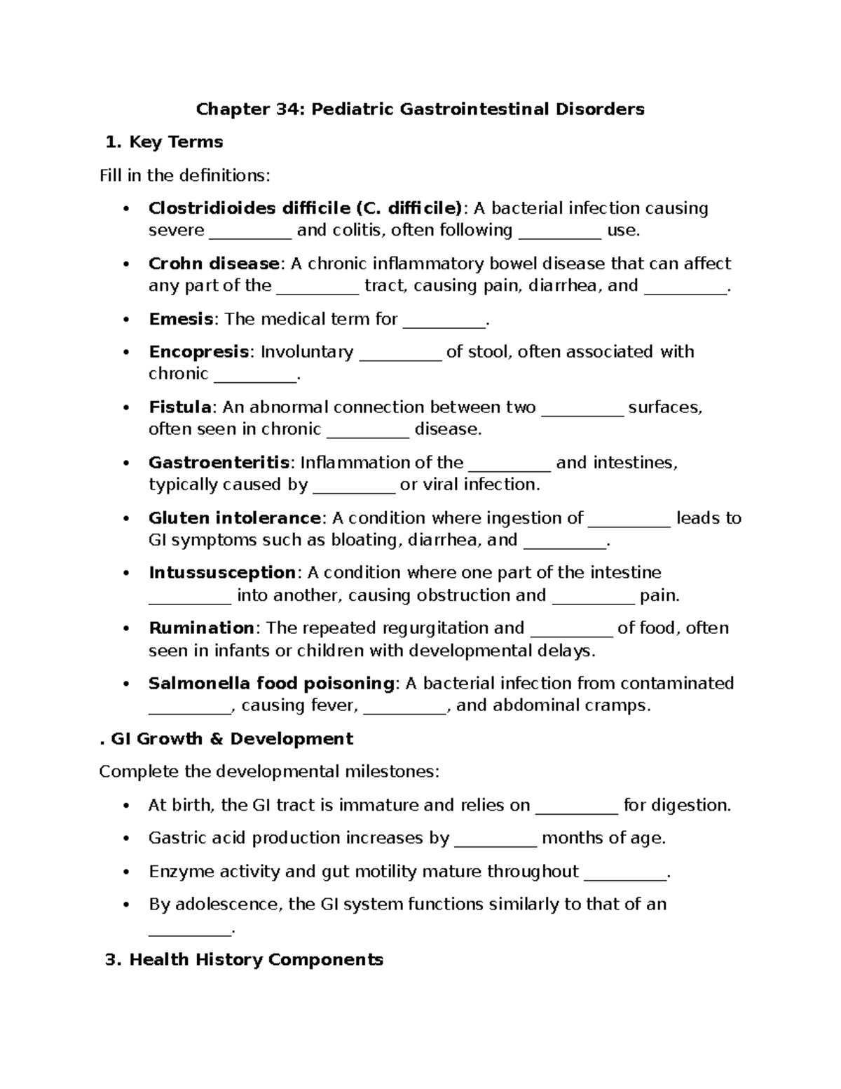 Chapter 34: Pediatric GI Disorders - Key Terms & Milestones - Studocu