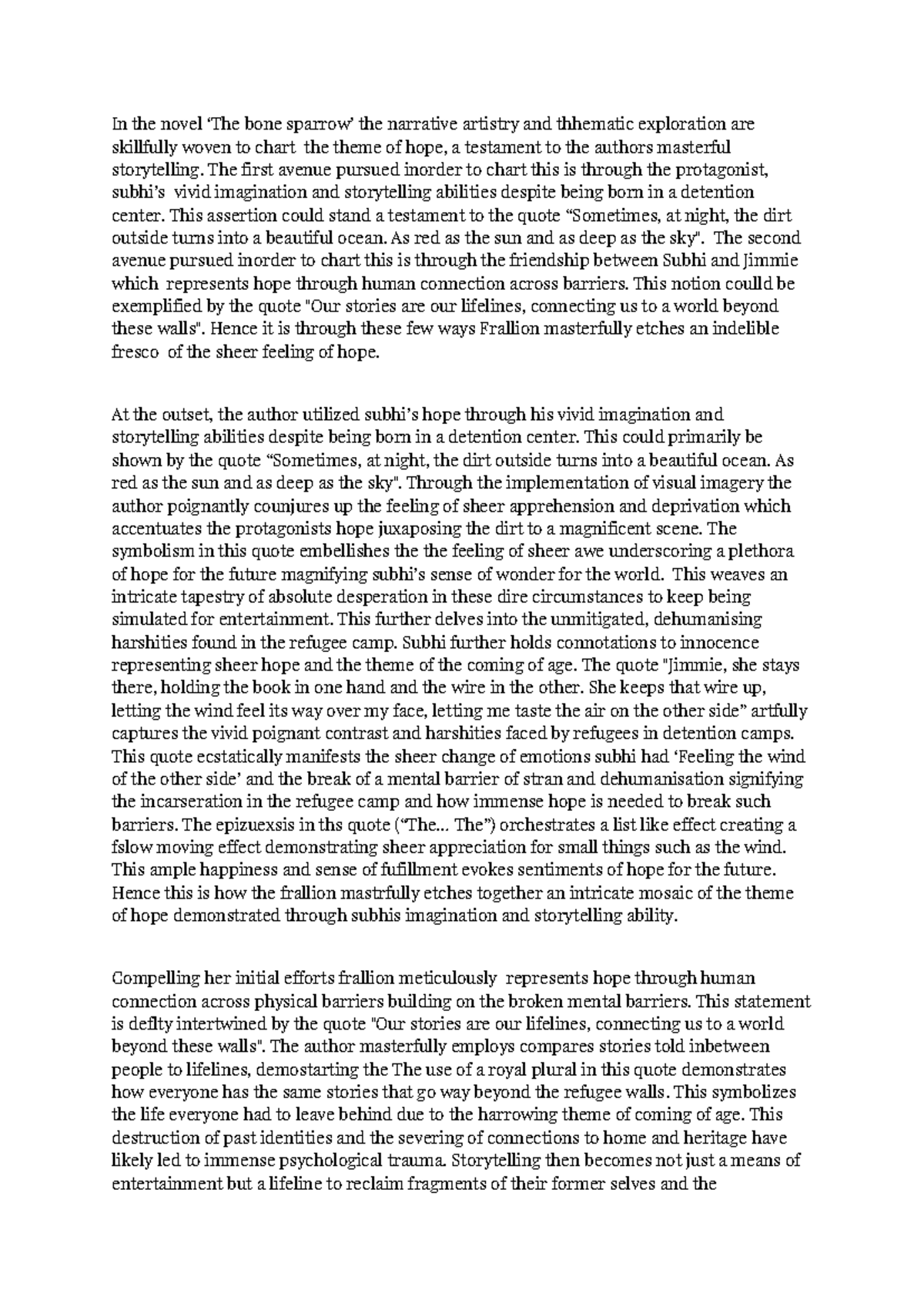ENGL 202: Hope and Resilience in 'The Bone Sparrow' Analysis - Studocu