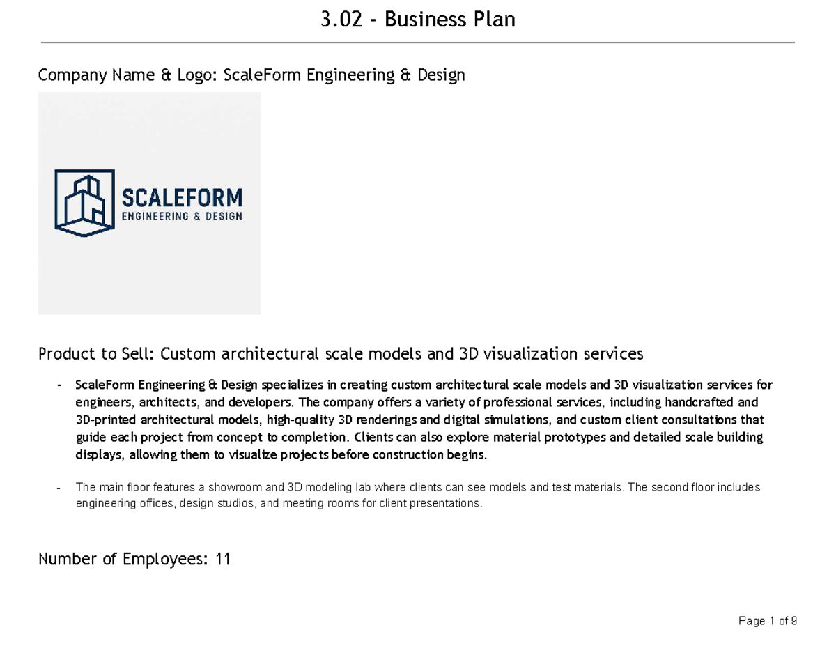 3.02 Business Plan: ScaleForm Engineering Design Overview - Studocu