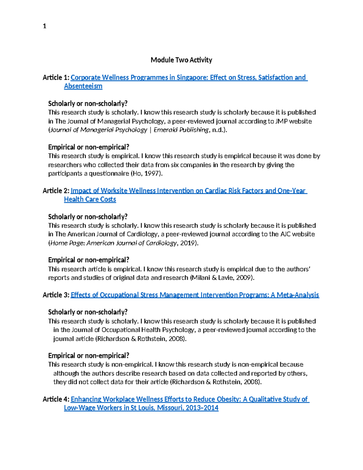 PSY222 Module Two Activity: Evaluating Workplace Wellness Research ...
