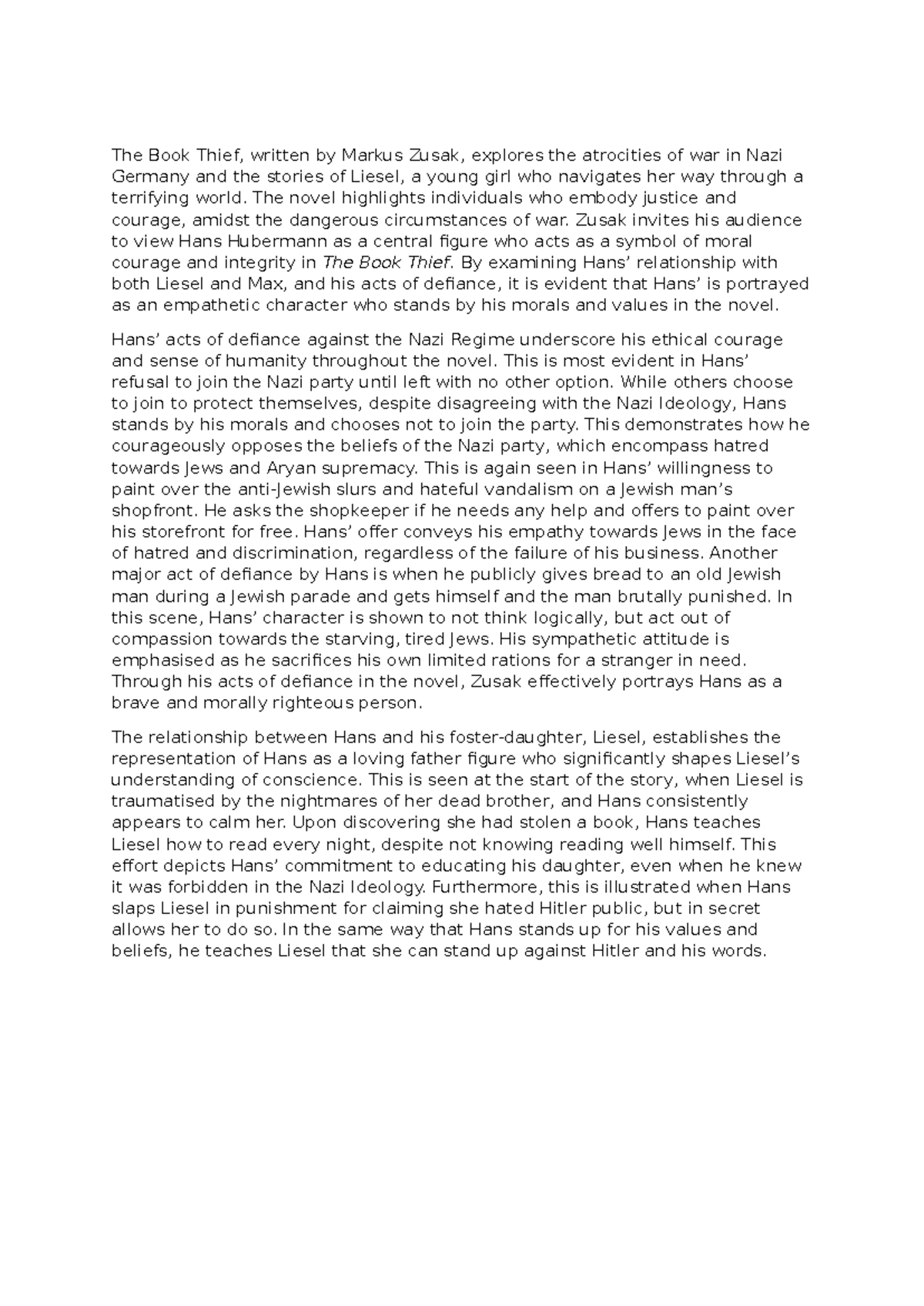 FIA4 English Essay: Moral Courage in The Book Thief by Zusak - Studocu