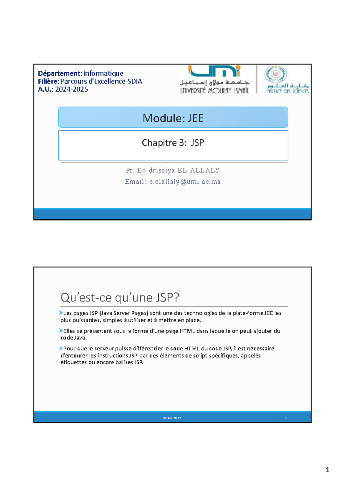 Chapitre 3: JSP - JEE Module Notes et Concepts - Studocu
