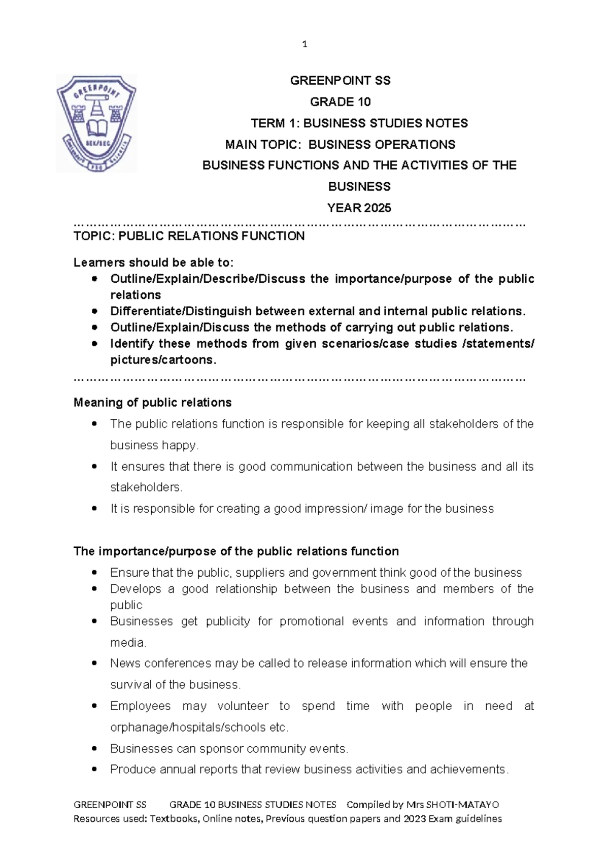 Paper 1 Essays notes 2023G11 - GRADE 11 ECONOMICS PAPER 1 ESSAYS ...