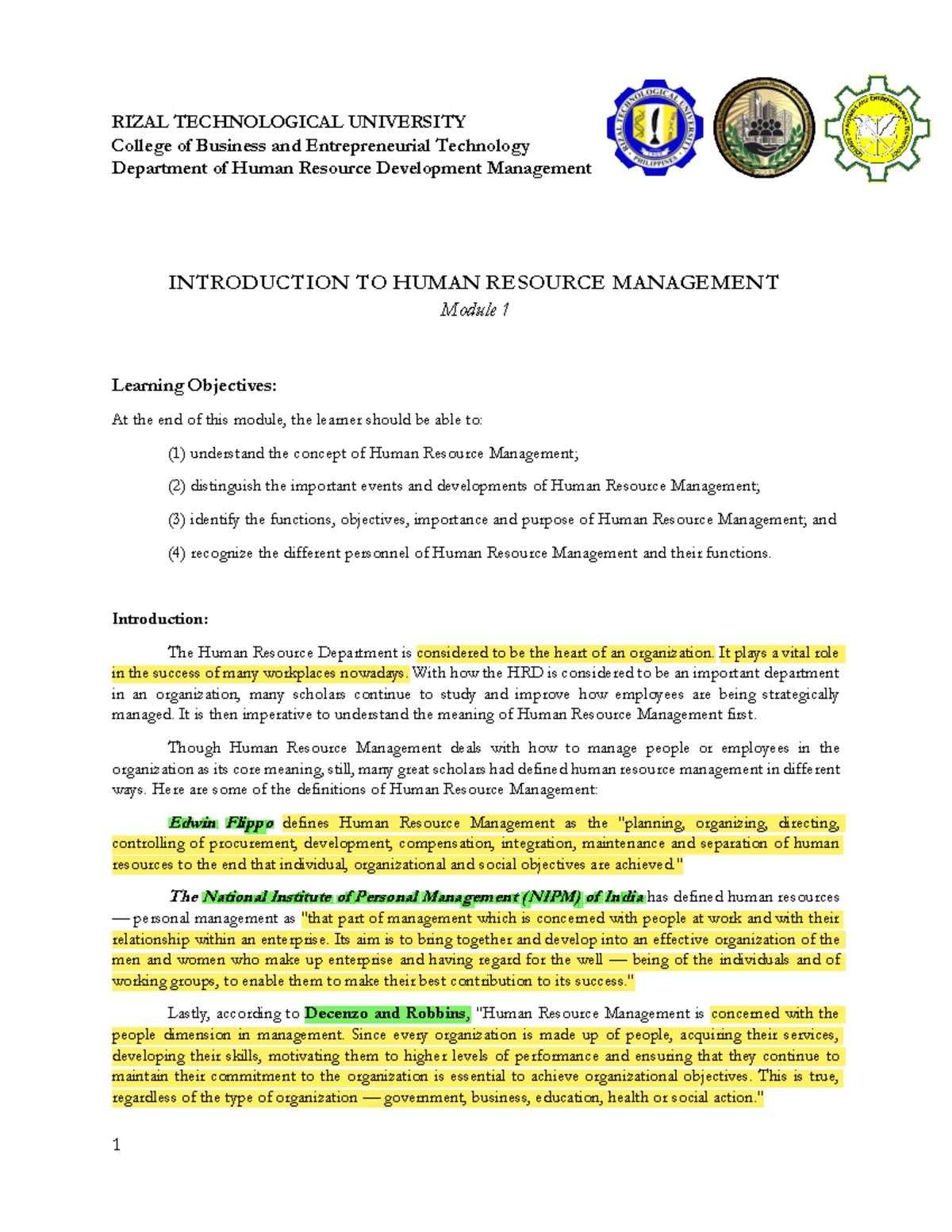 Strategic Human Resource Management Reviewer Chapter 1 to 8 - CHAPTER 1: INTRODUCTION A Case ...