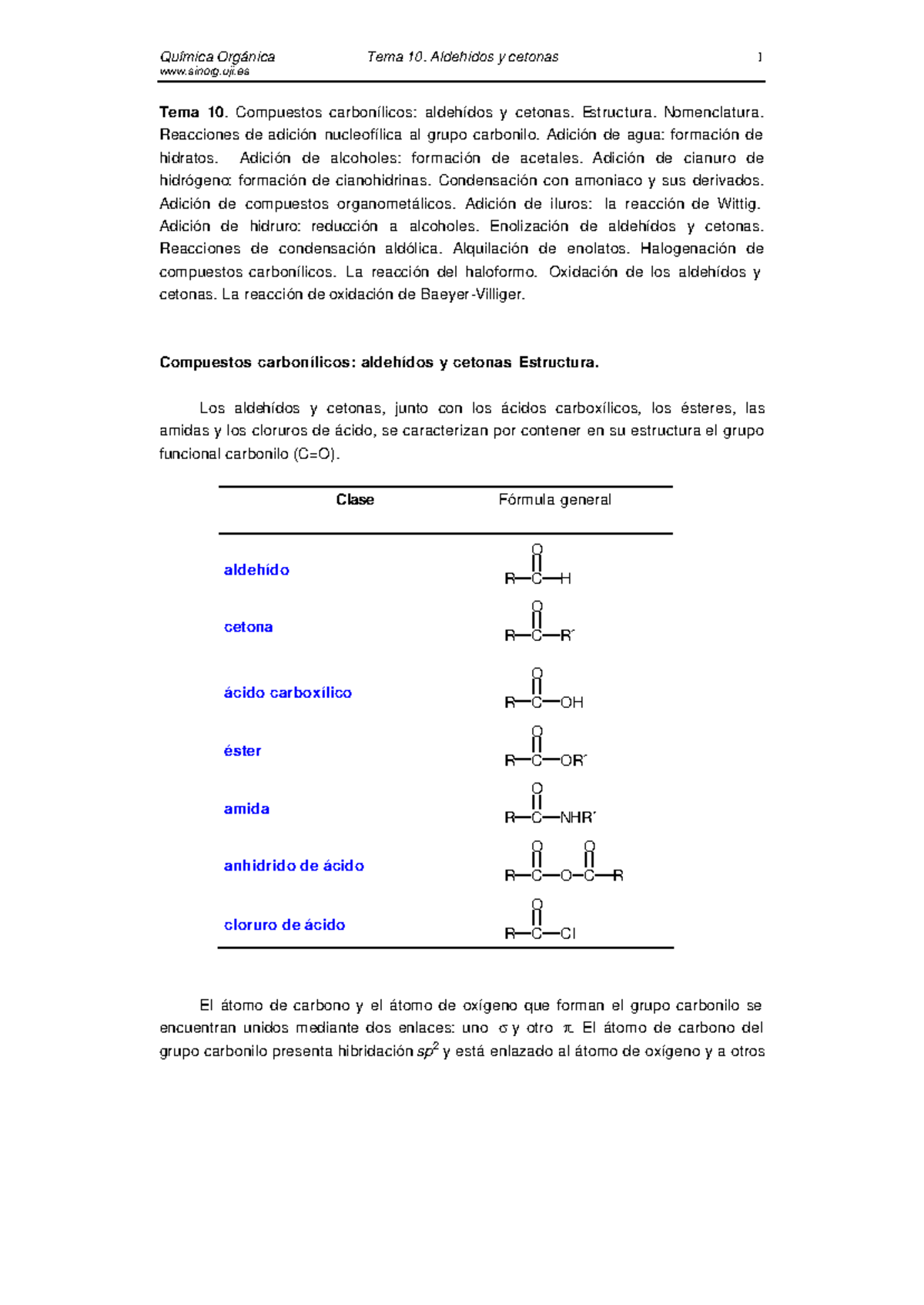 Tema 10 QO: Aldehídos y Cetonas en Química Orgánica - Studocu