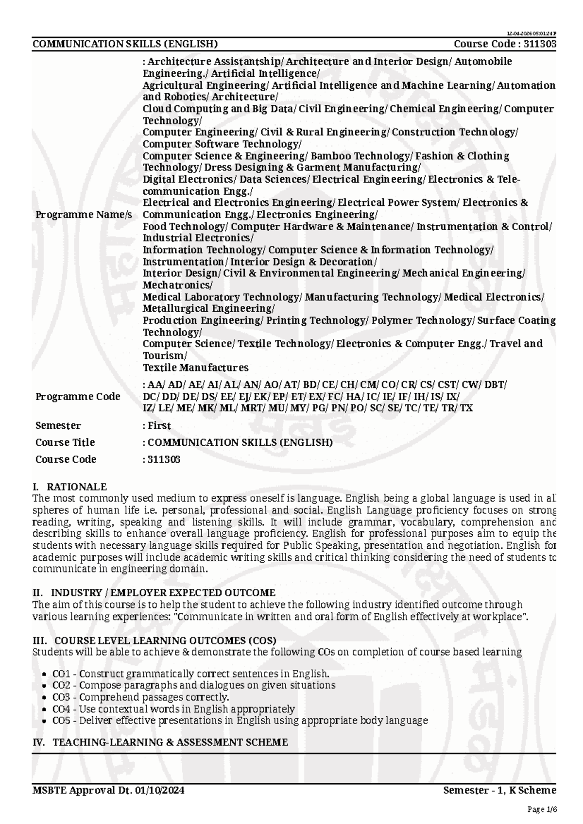 311303 - Communication Skills (English) Course Overview and Learning ...