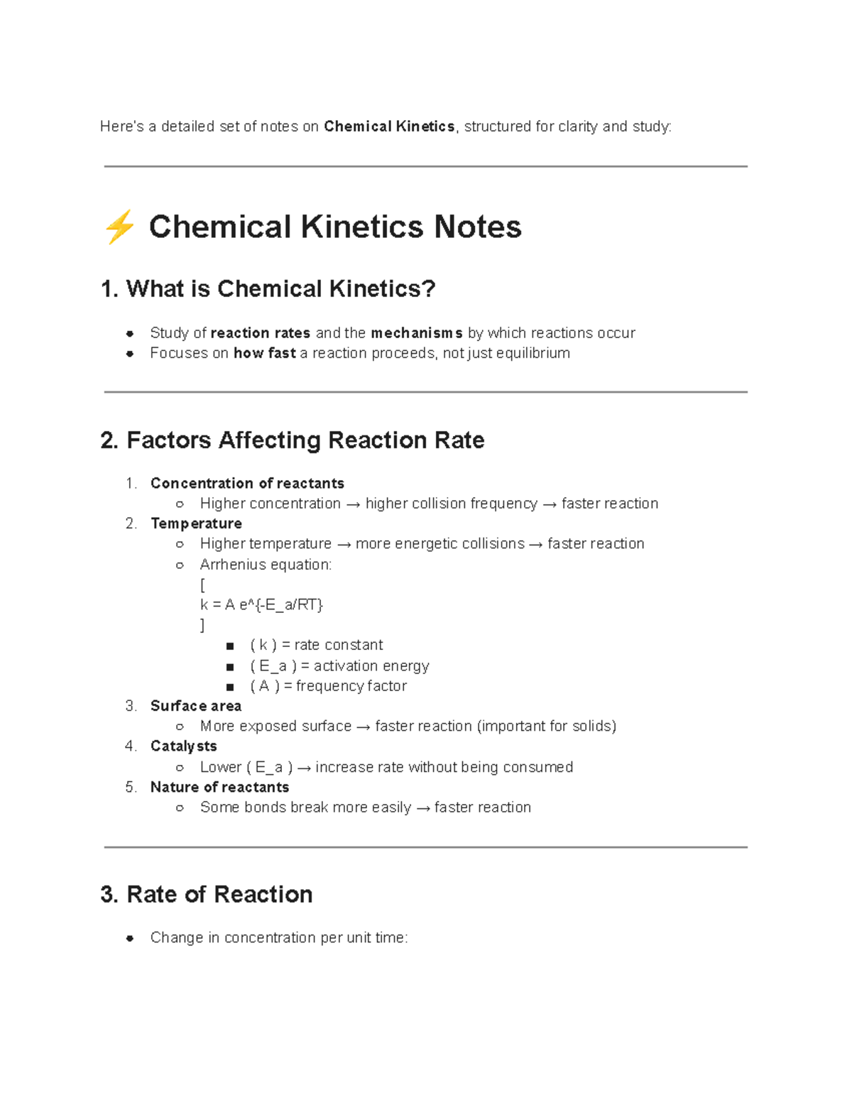 Chemical Kinetics Notes: Understanding Reaction Rates and Factors - Studocu