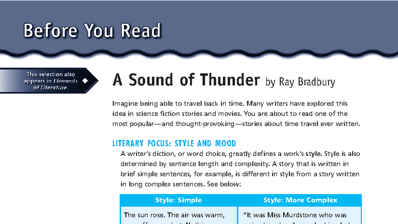A Sound of Thunder (ENG 101) - Exploring Style and Mood in Bradbury's ...
