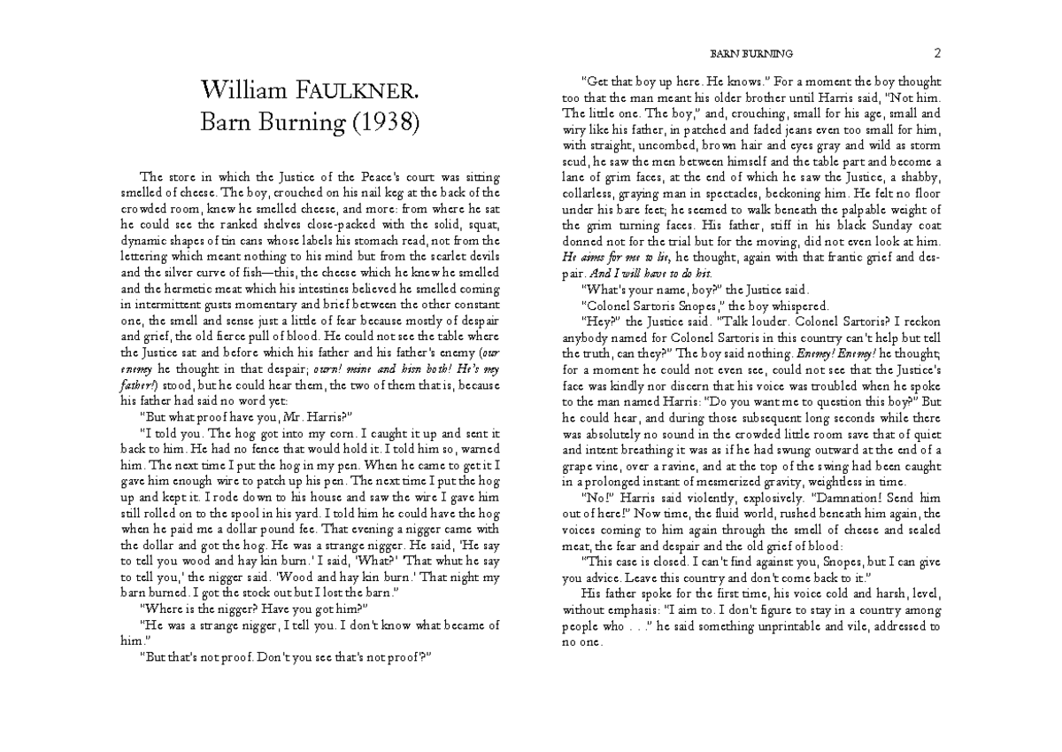Faulkner's "Barn Burning": A Short Story Analysis - Studocu