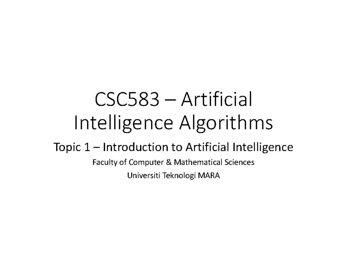 Introduction to Artificial Intelligence (CSC583) - Key Concepts and Theories - Studocu