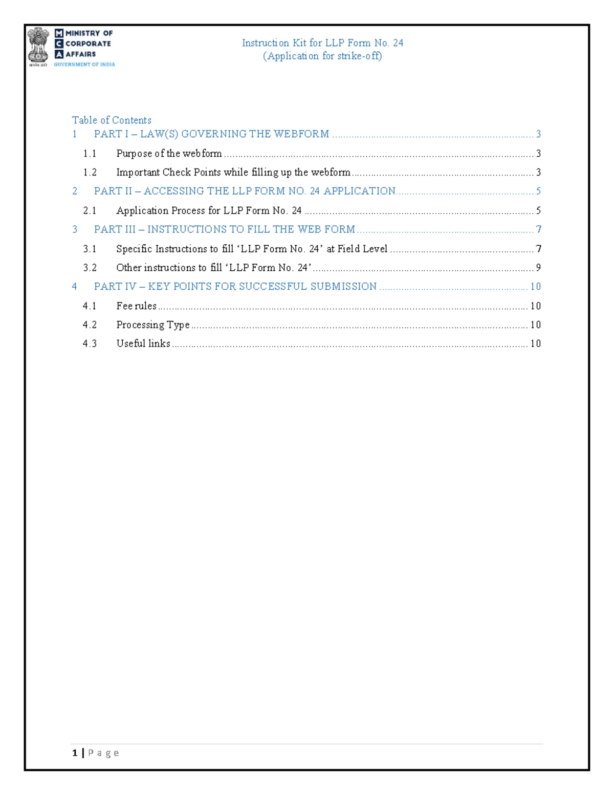 Instruction Kit Form 18 (Form Fillip) - (Name reservation and LLP ...
