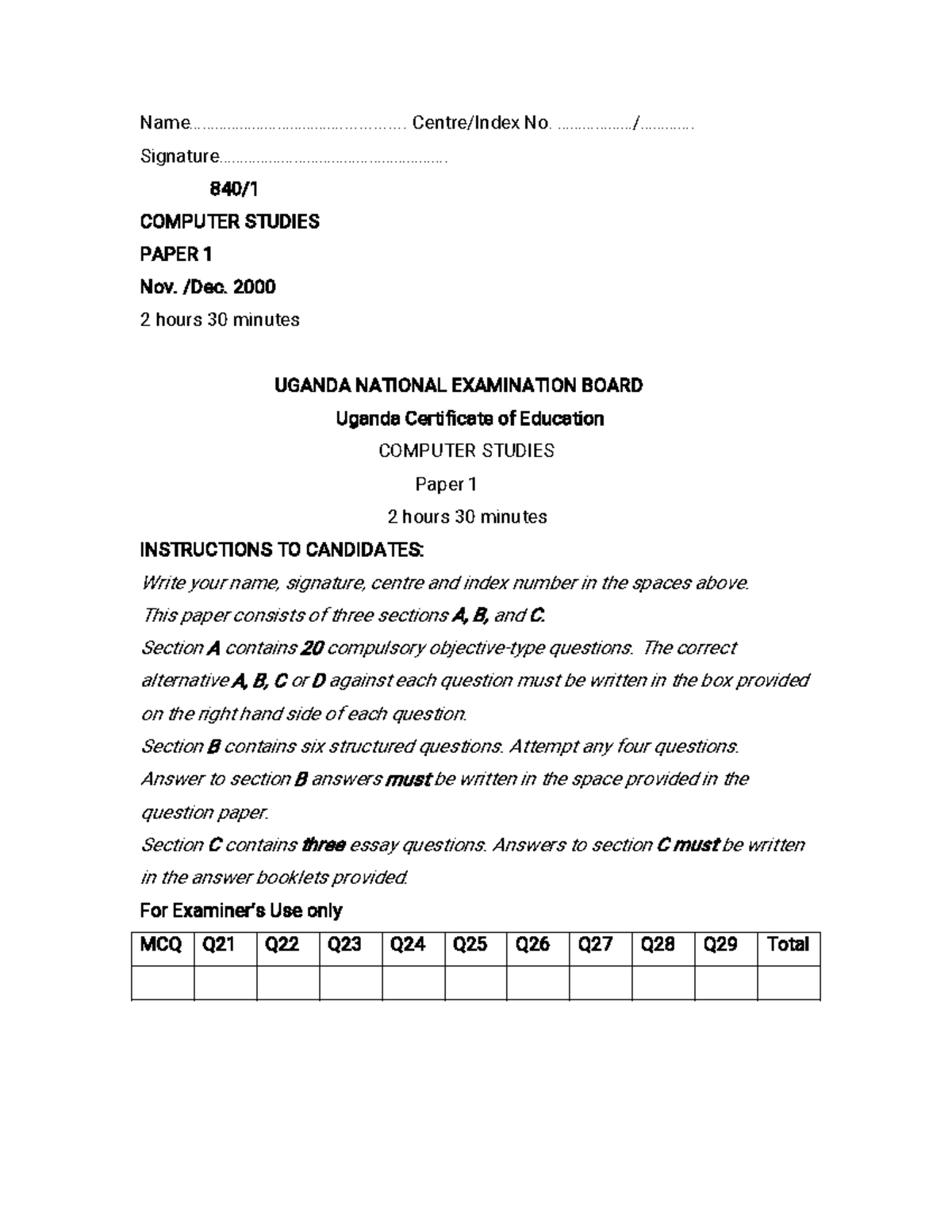 O Level ICT Theory Paper 1 Past Exam Questions & Solutions 2024 - Studocu