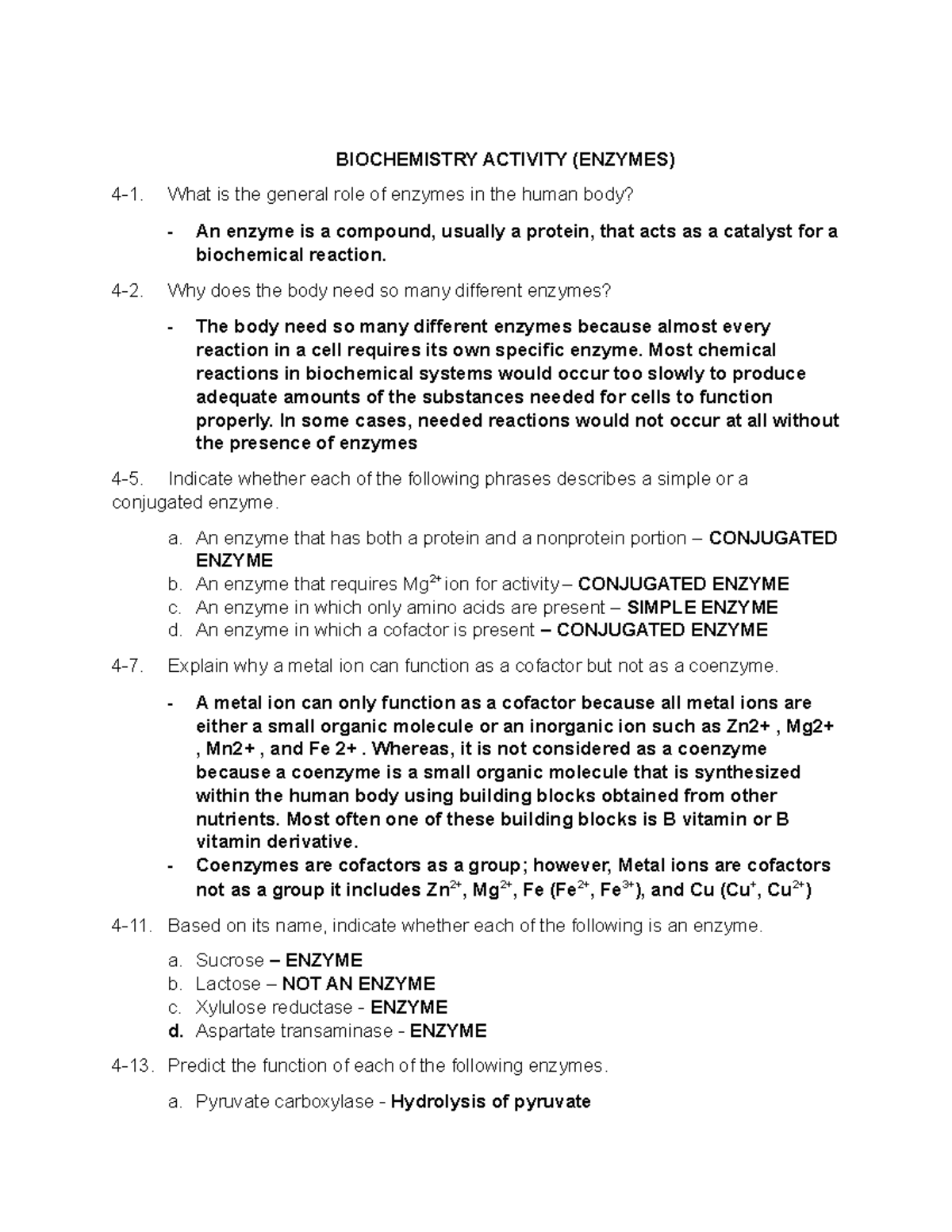 Biochemistry 101: Enzyme Activity Overview and Key Concepts - Studocu