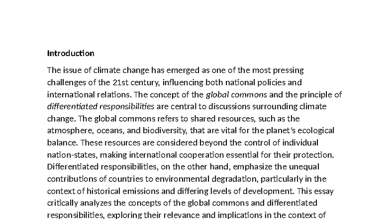 Global Commons and Differentiated Responsibilities in Climate Change ...