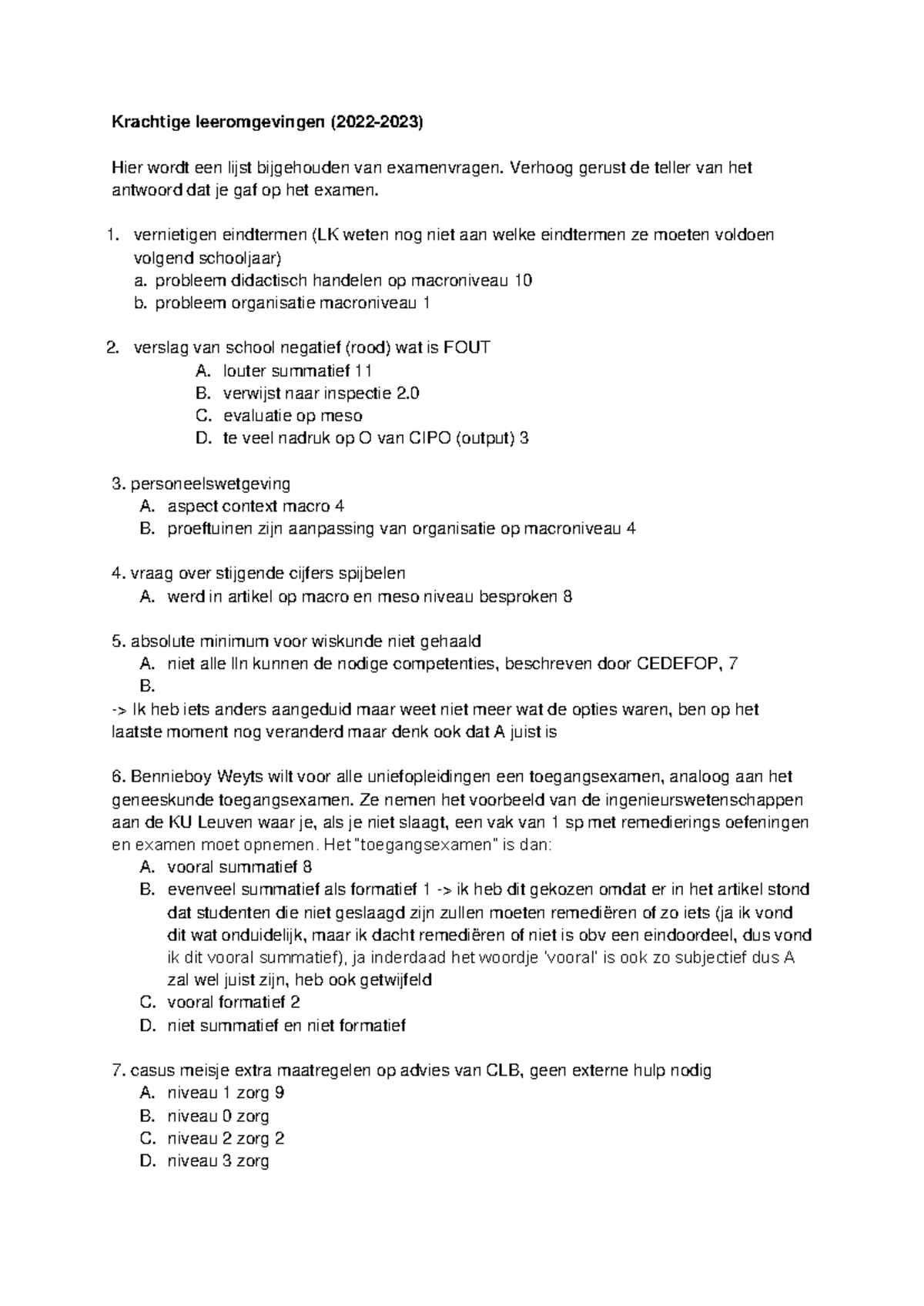 Examenvragen Lijst Krachtige Leeromgevingen 2022-2023 - Studocu