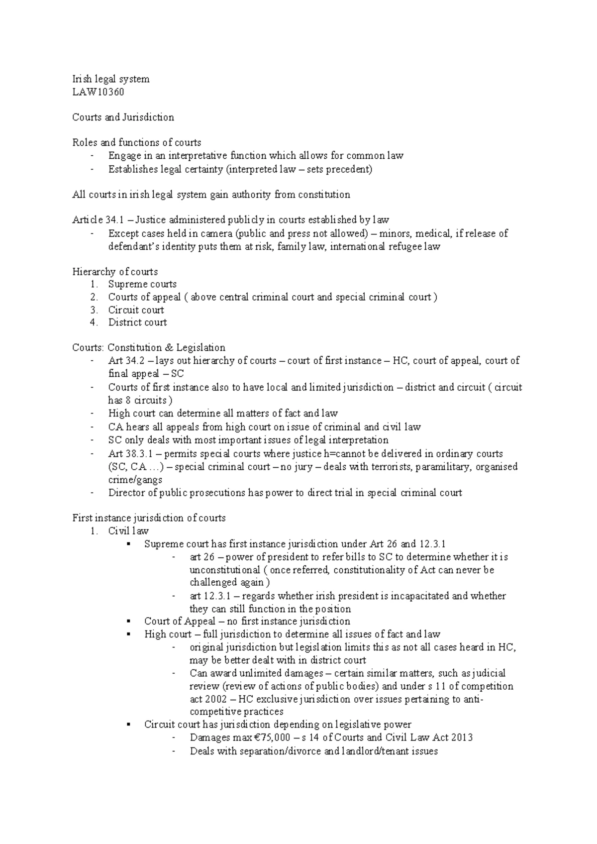 **Introduction to the Irish Legal System (IL100) - Sources of Law ...