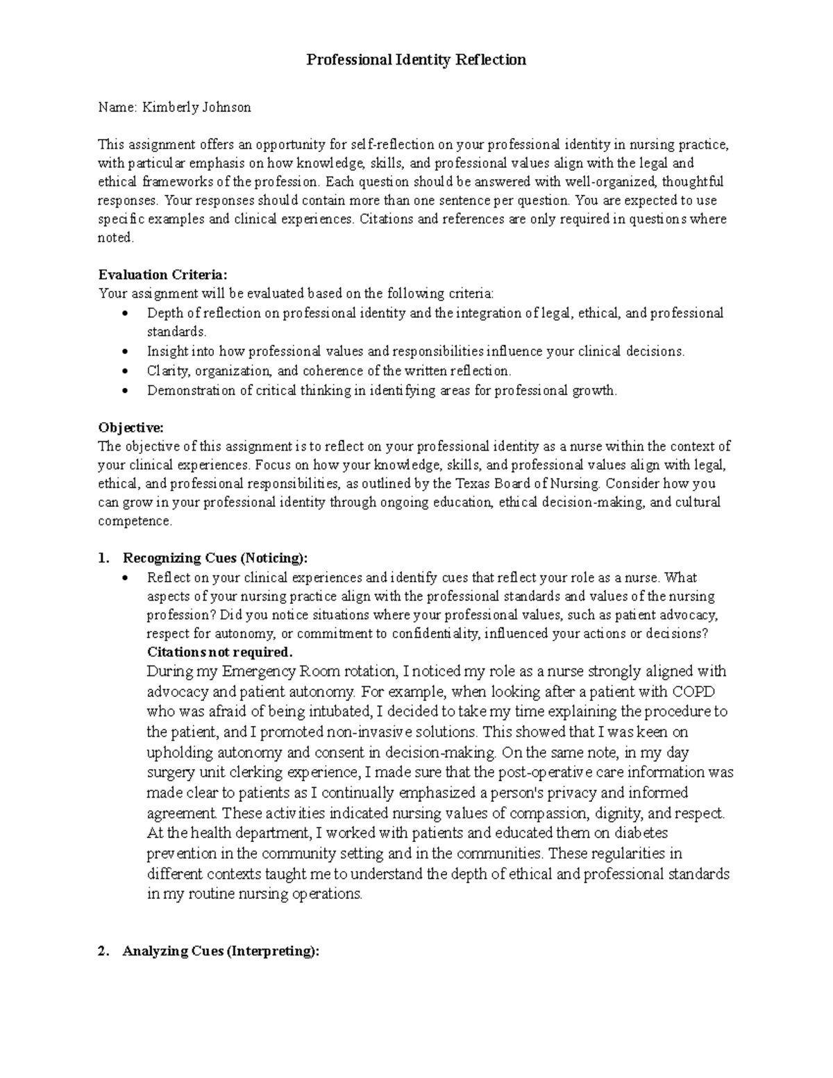 Nrsg 1260: Professional Identity Reflection in Nursing Practice - Studocu