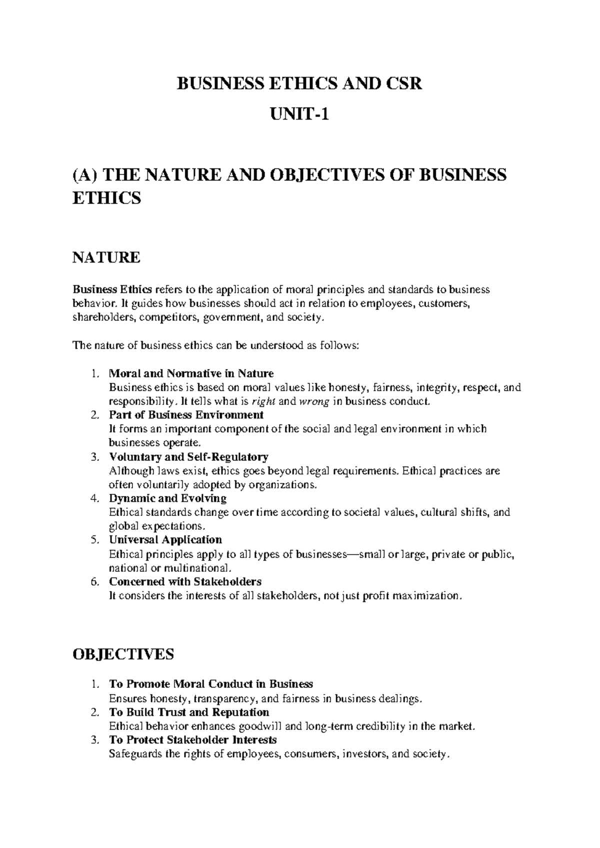 Business Ethics and CSR: Nature, Objectives, and Theoretical ...