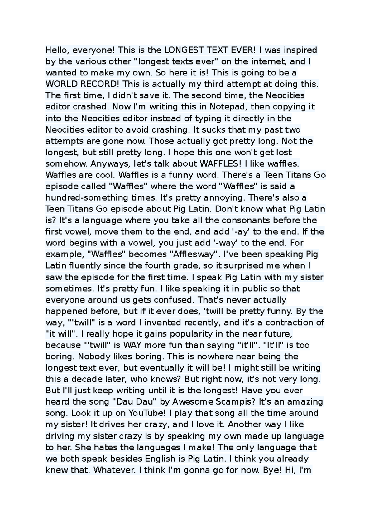 EVFB 101: The Quest to Write the Longest Text Ever - Studocu
