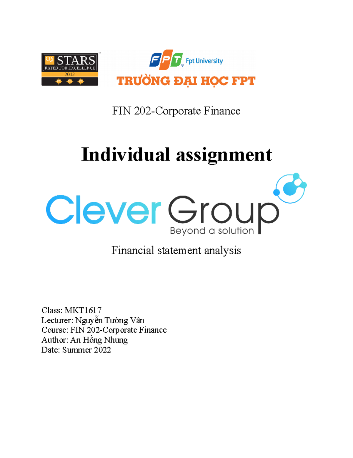 Financial Statement Analysis - FIN 202 Individual Assignment by An Hồng Nhung - Studocu