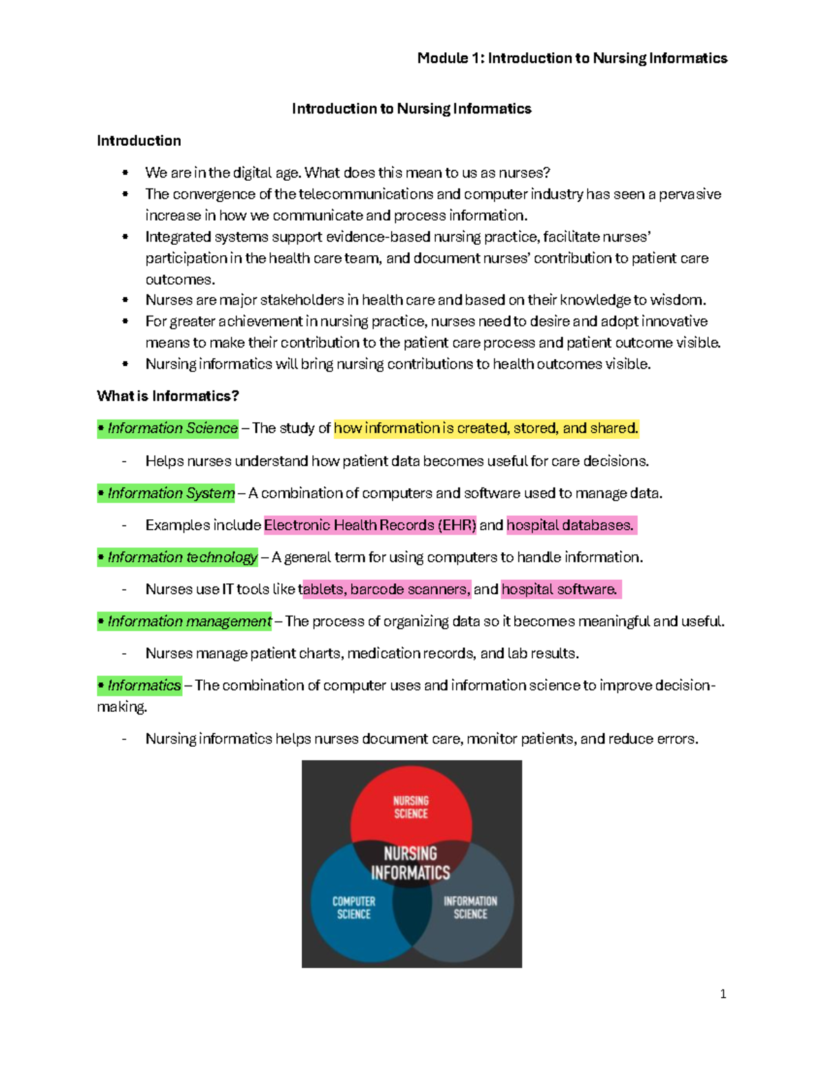 Module 1: Intro to Nursing Informatics - Key Concepts & Applications ...