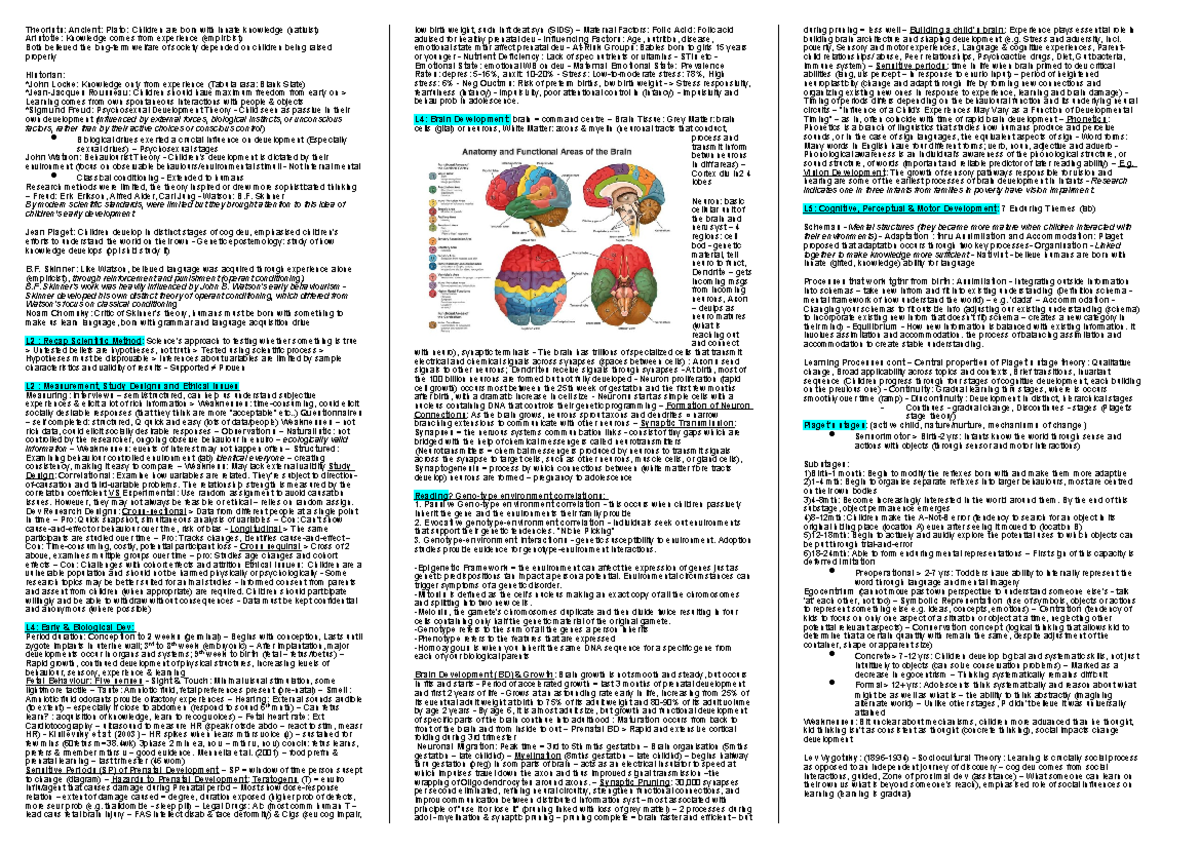 PYSC207 Final Exam Cheat Sheet: Theories of Child Development - Studocu