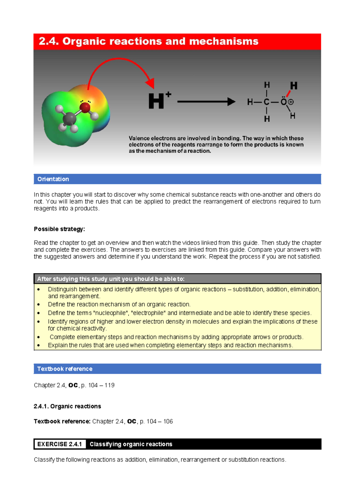 Chapter 2.4: Organic Reactions Overview and Exercises - Studocu