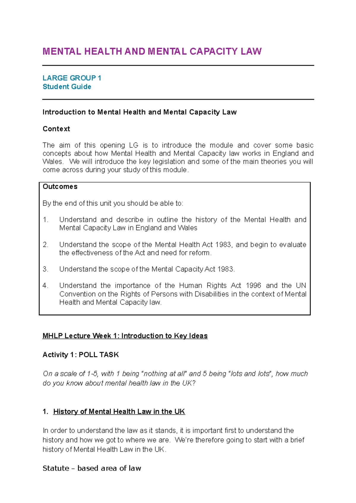 MHLP 101 - Intro to Mental Health and Capacity Law: Overview & Key ...