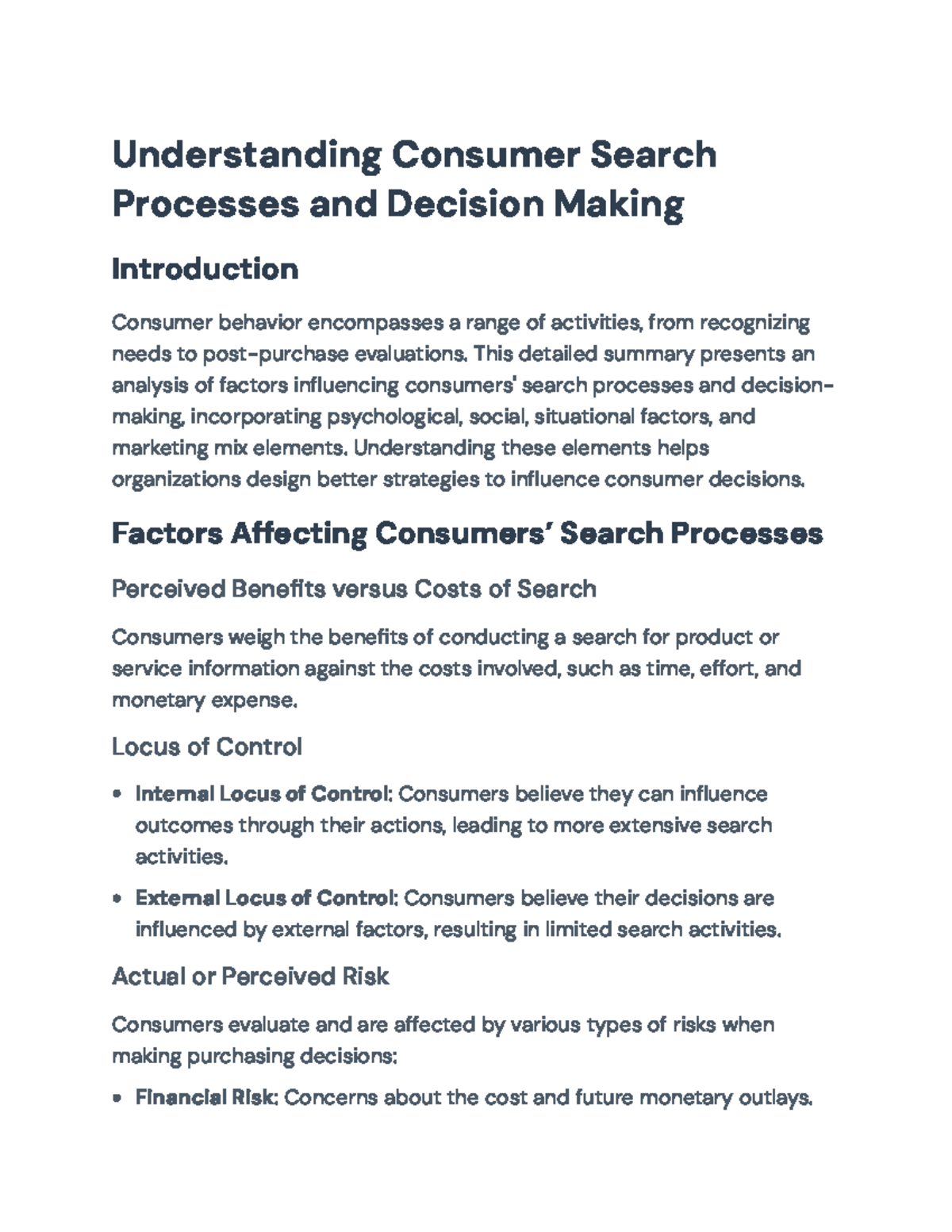 Consumer Search Processes and Decision Making: Key Influencing Factors ...