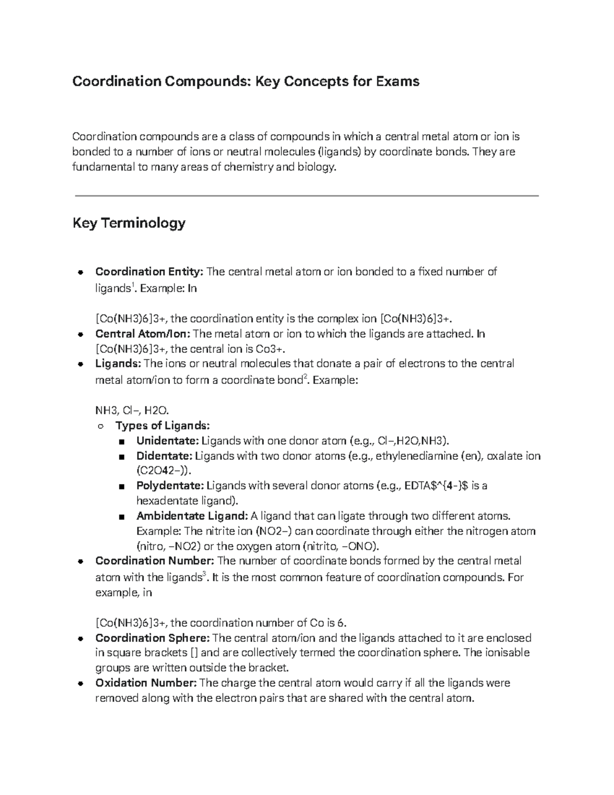 Coordination Compounds: Key Concepts and Applications in Chemistry ...