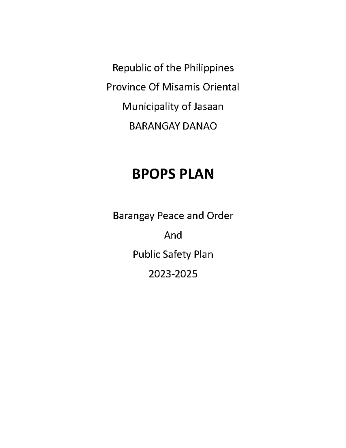 Barangay Danao BPOPS Plan 2023-2025: Mission, Vision & Structure - Studocu