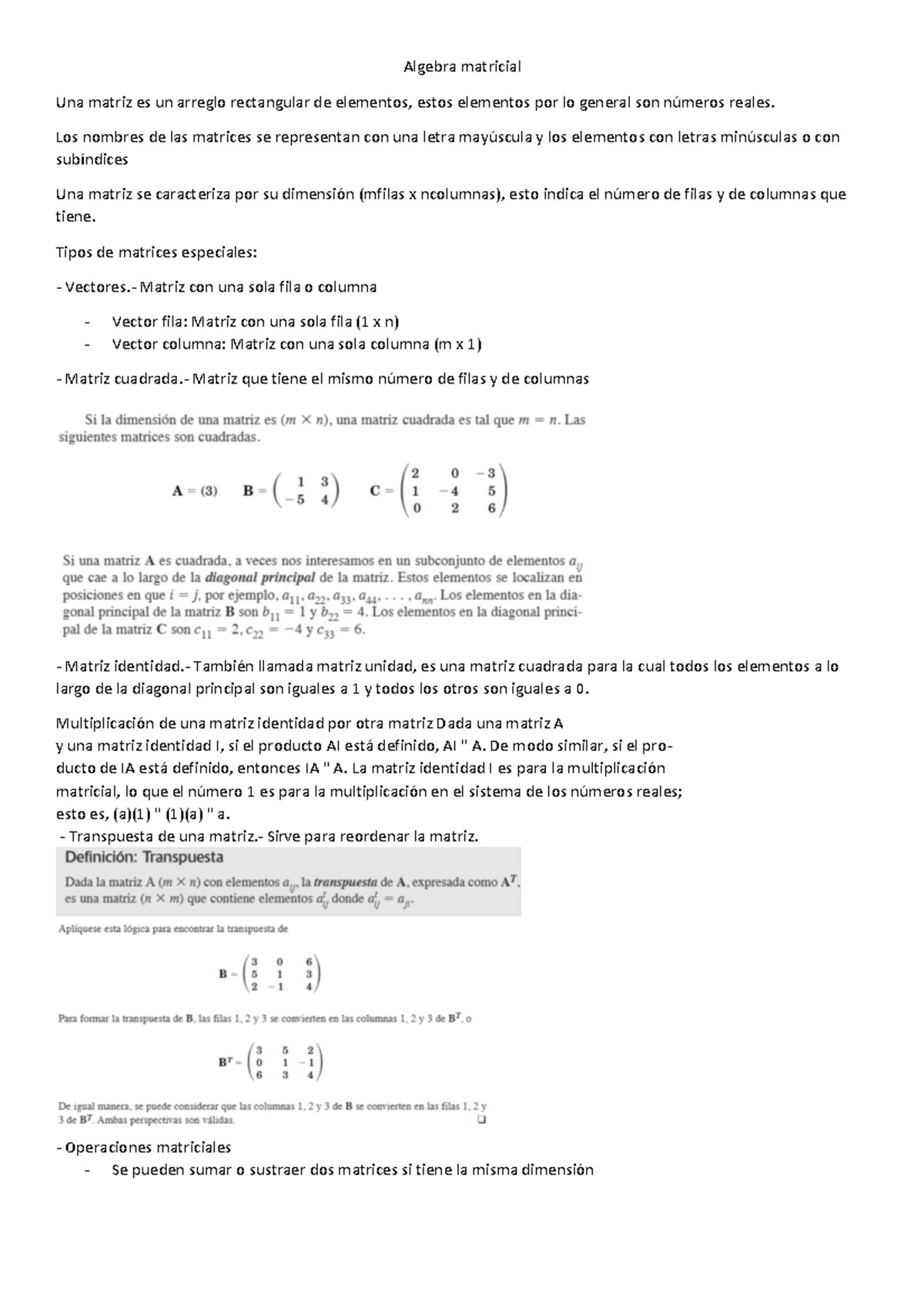Algebra matricial - Algebra matricial Una matriz es un arreglo ...