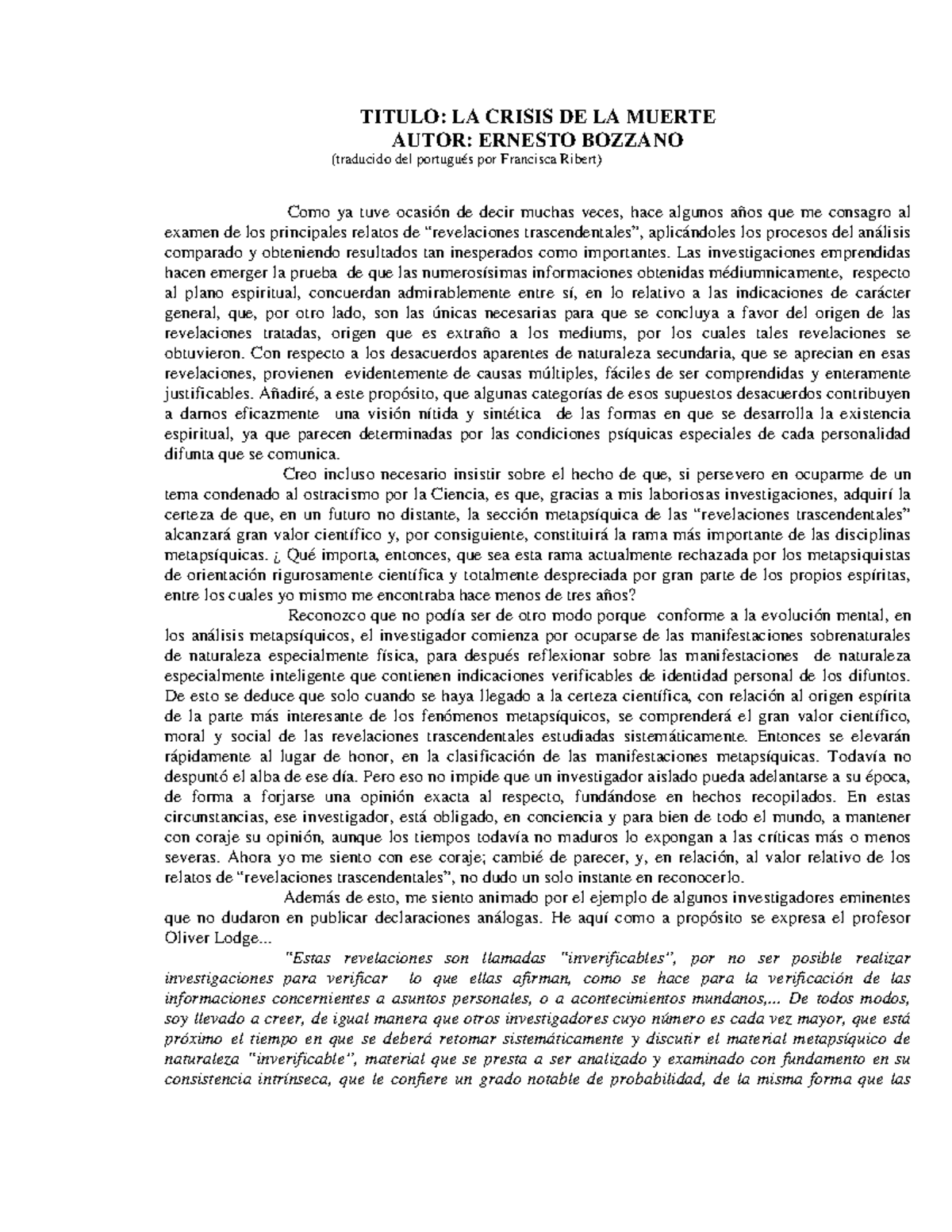 La Crisis de la Muerte - Escrito libre - TITULO: LA CRISIS DE LA MUERTE ...