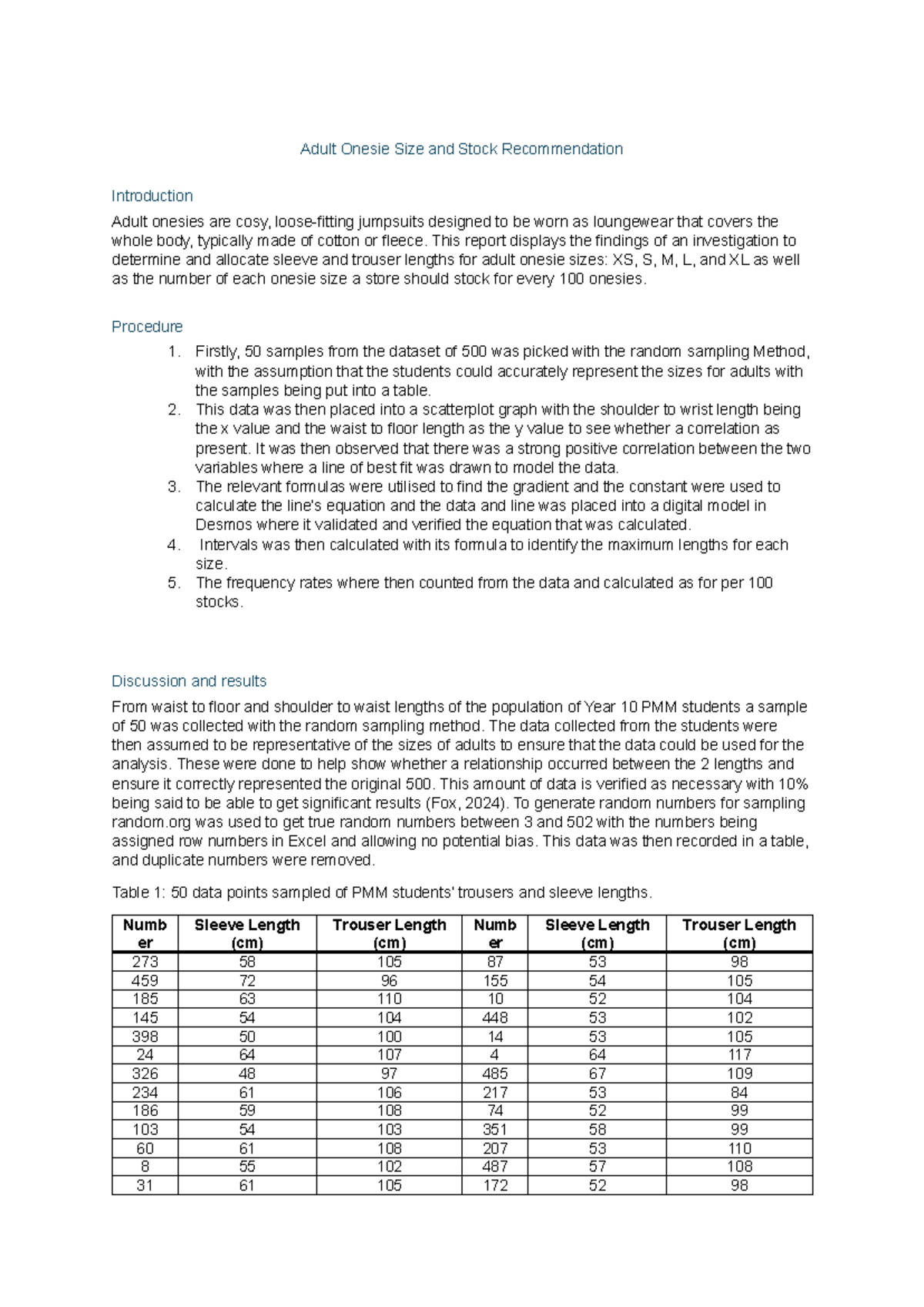 Adult Onesie Size & Stock Recommendations: Analysis & Findings - Studocu