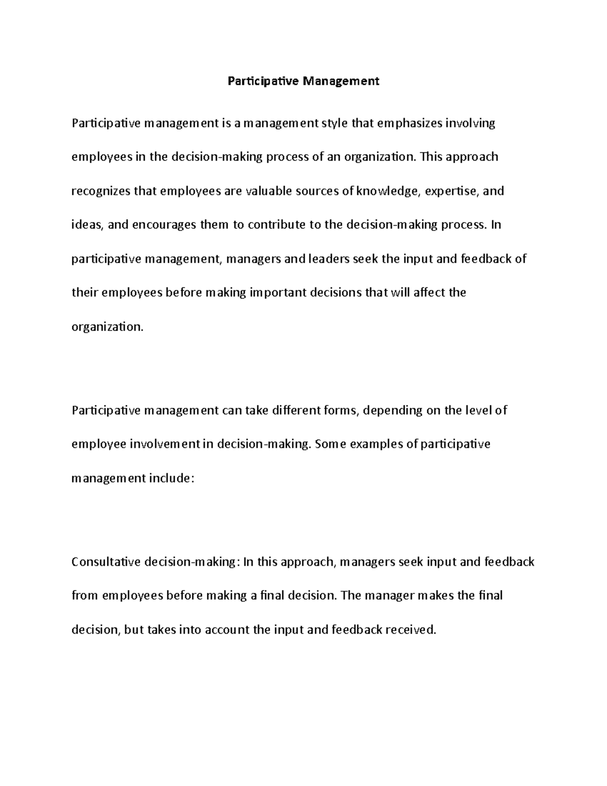 Participative management - Participative Management Participative ...