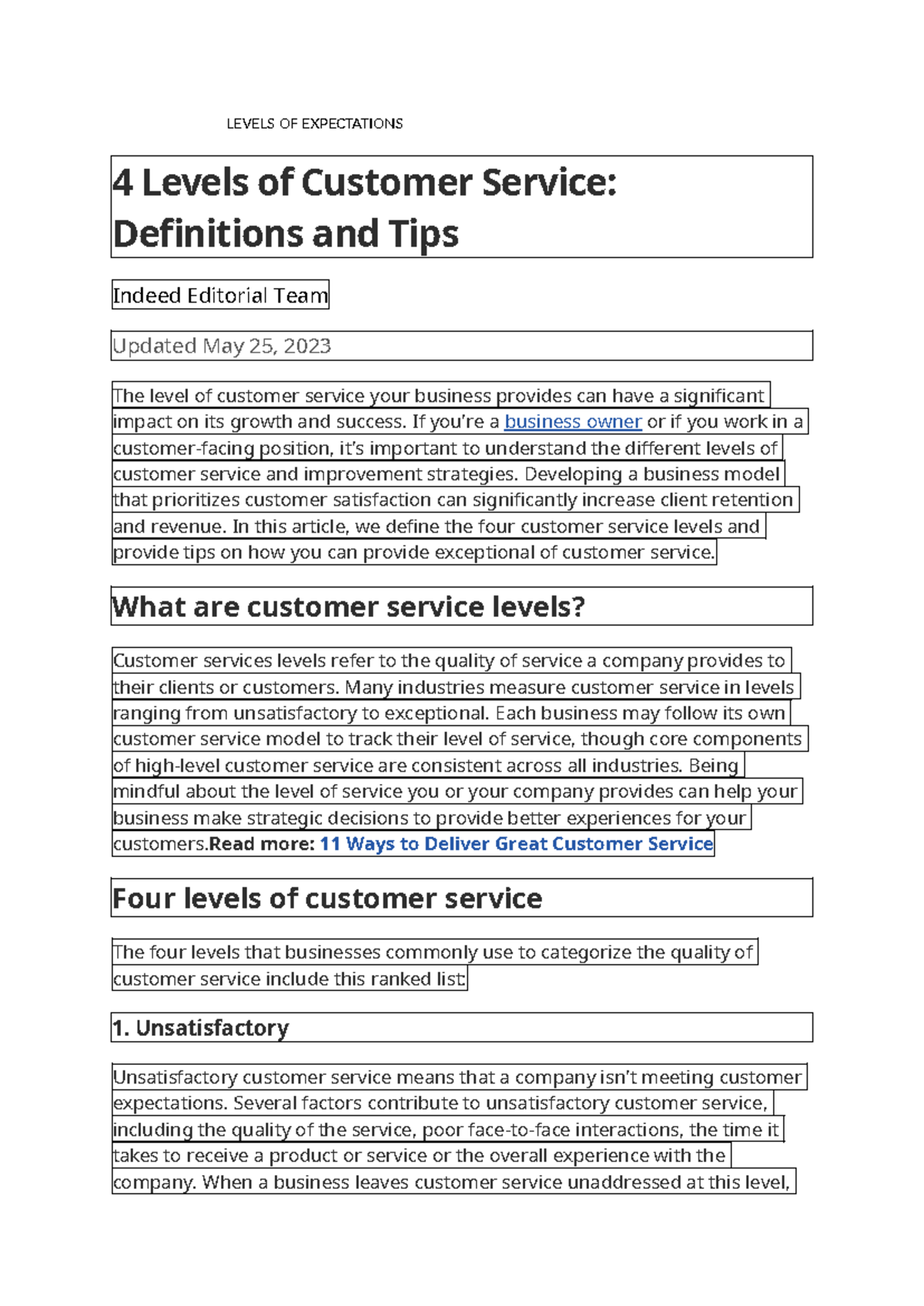 Understanding the 4 Levels of Customer Service Excellence - Studocu