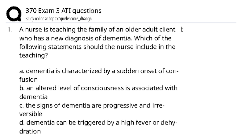 370 Exam 3 ATI Questions Study Guide for Nursing Students - Studocu