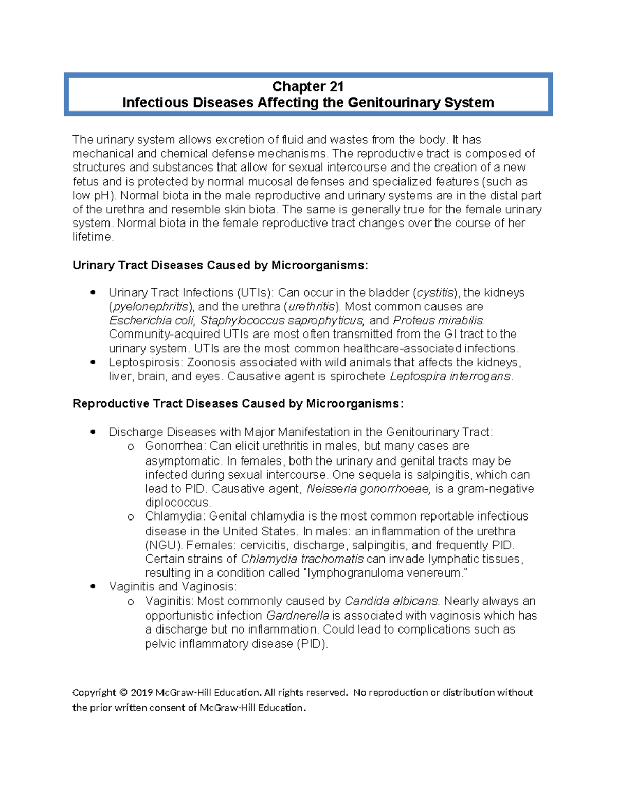Ch. 21 student handout- learning outcomes - Chapter 21 Infectious ...