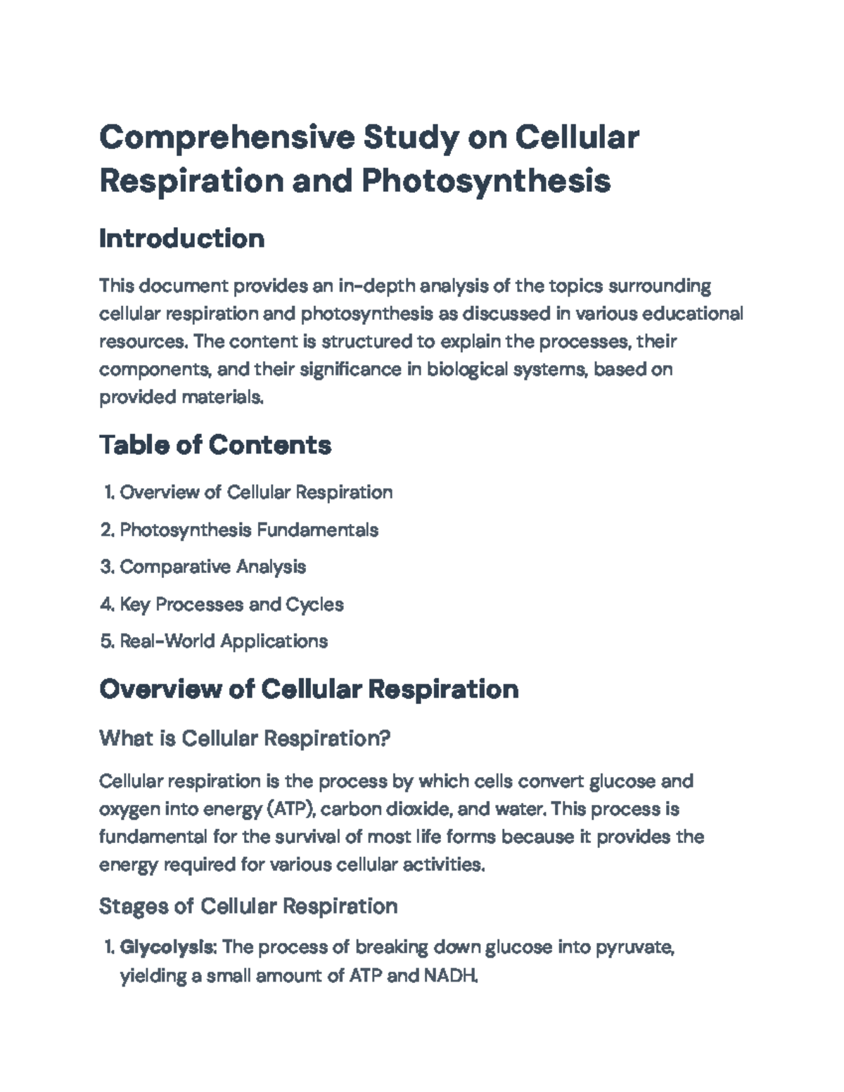 In-Depth Analysis of Cellular Respiration and Photosynthesis Processes ...