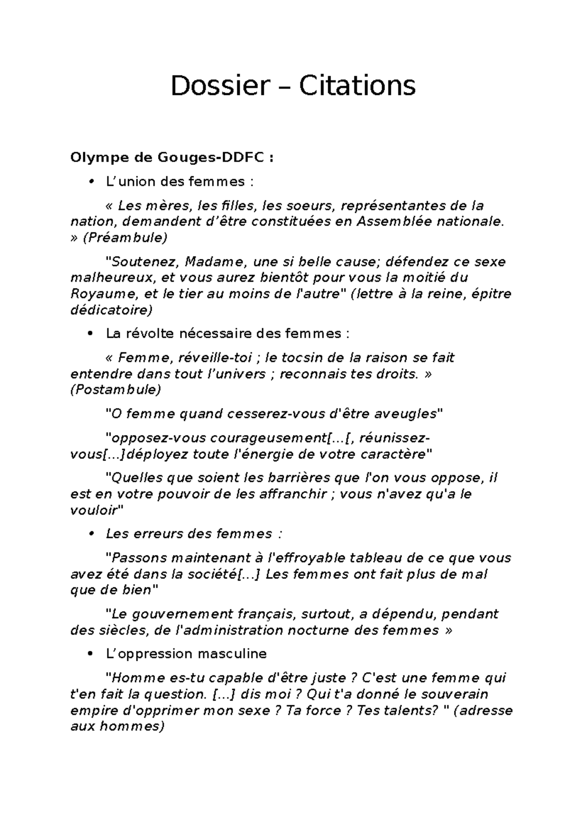 Dossier – Citations pour le Bac Français : Olympe de Gouges et les ...