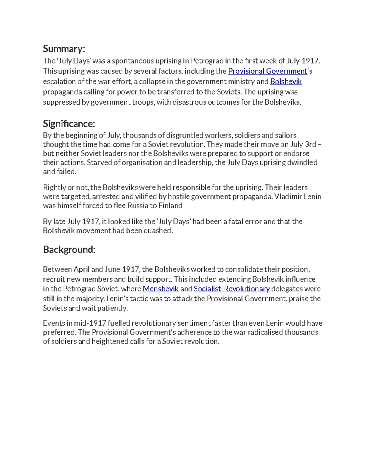 The July Days: Notes on the 1917 Uprising in Russia - Studocu