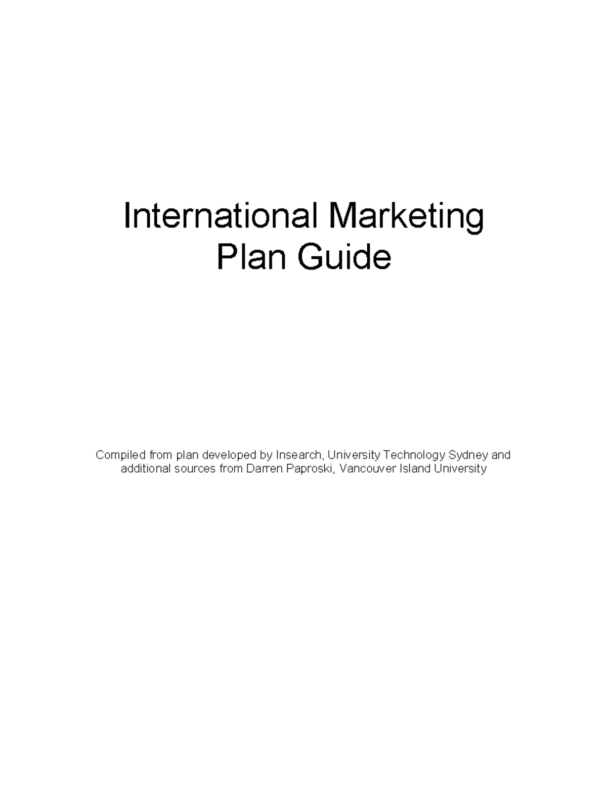 International Marketing Plan (Guide) for Course MKTG 101 - Studocu
