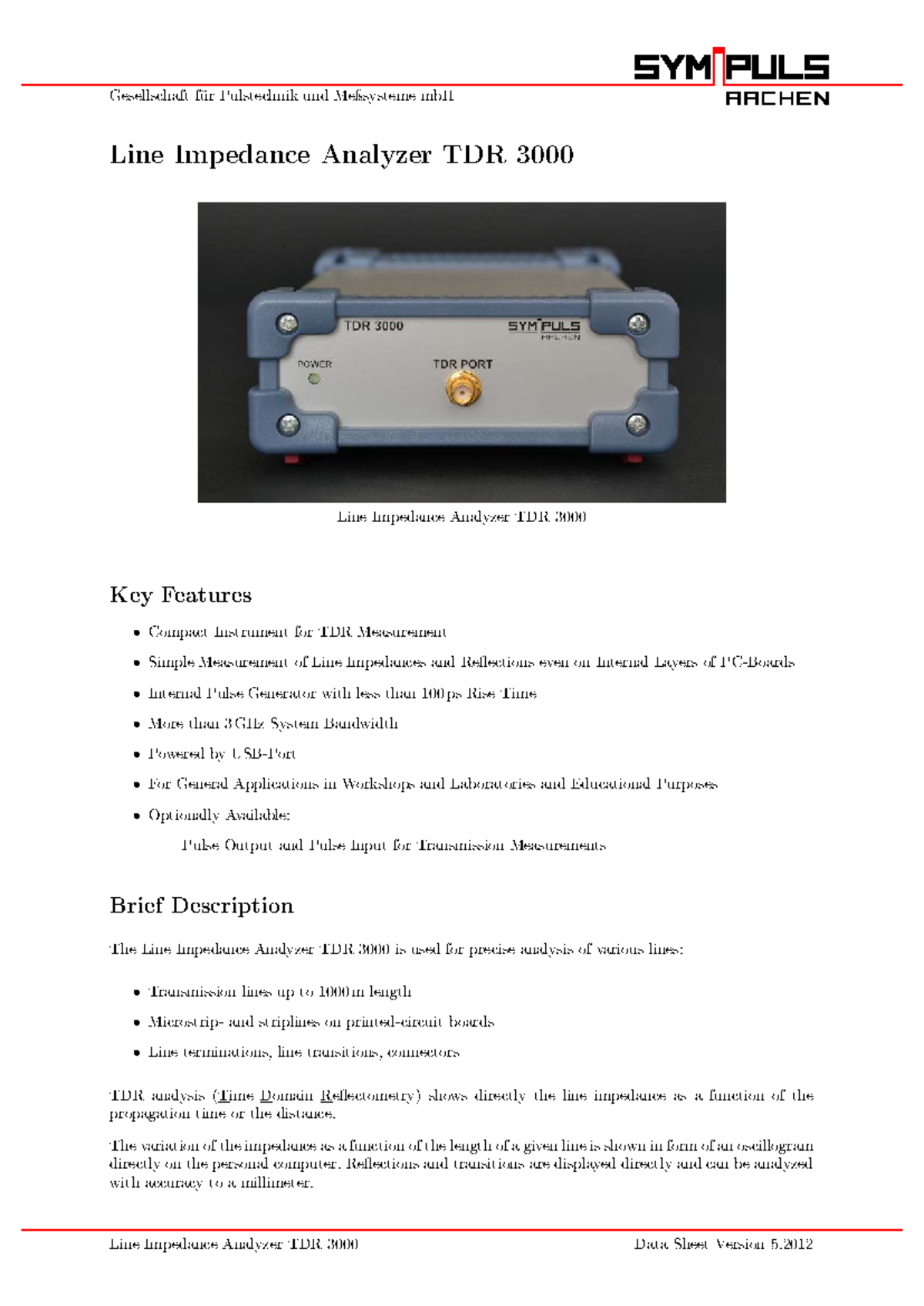 5333-TDR-3000 - Line Impedance Analyzer TDR Data Sheet - Studocu
